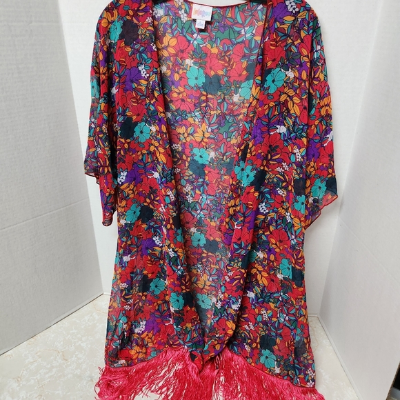 LuLaRoe | Tops | Lularoe Sheer Floral Cover Up Monroe Sz L Pink Fringe ...